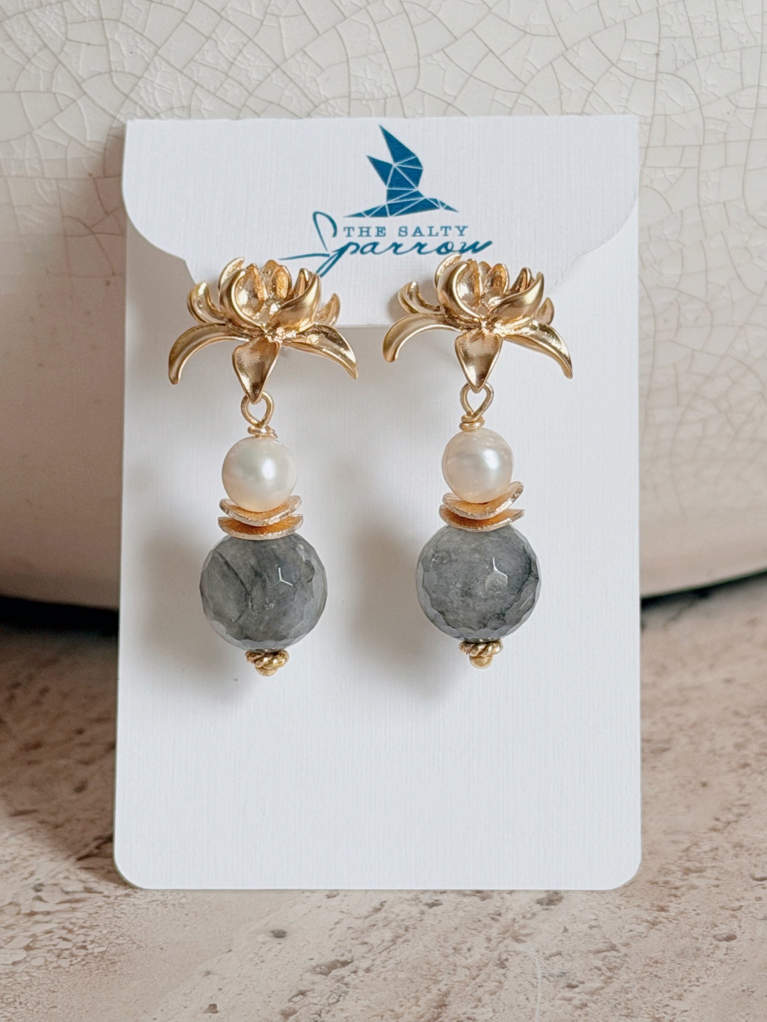 Smokey quartz and pearl lotus earrings – The Salty Sparrow