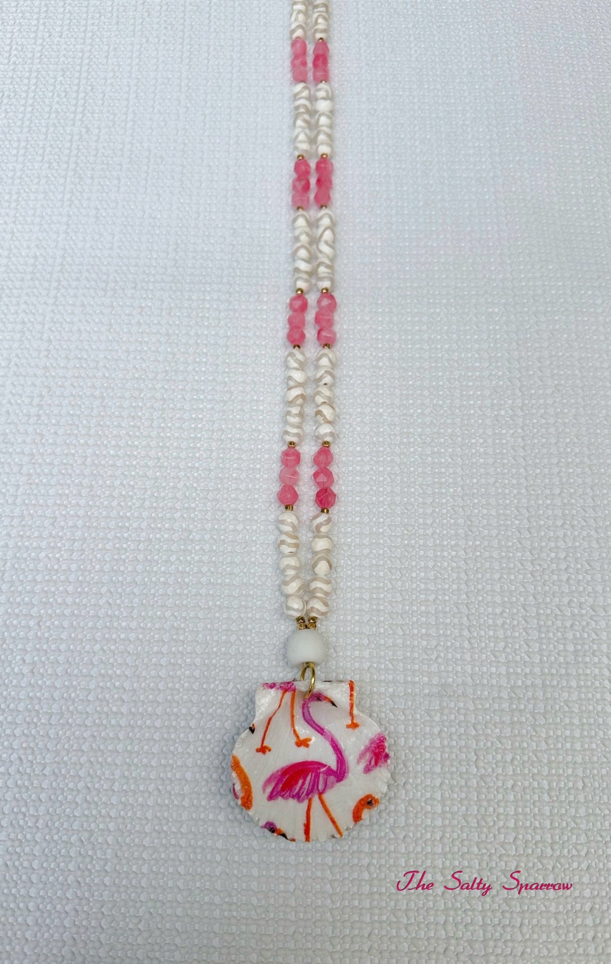 Pink Flamingo Decoupage Shell Necklace – The Salty Sparrow Jewelry